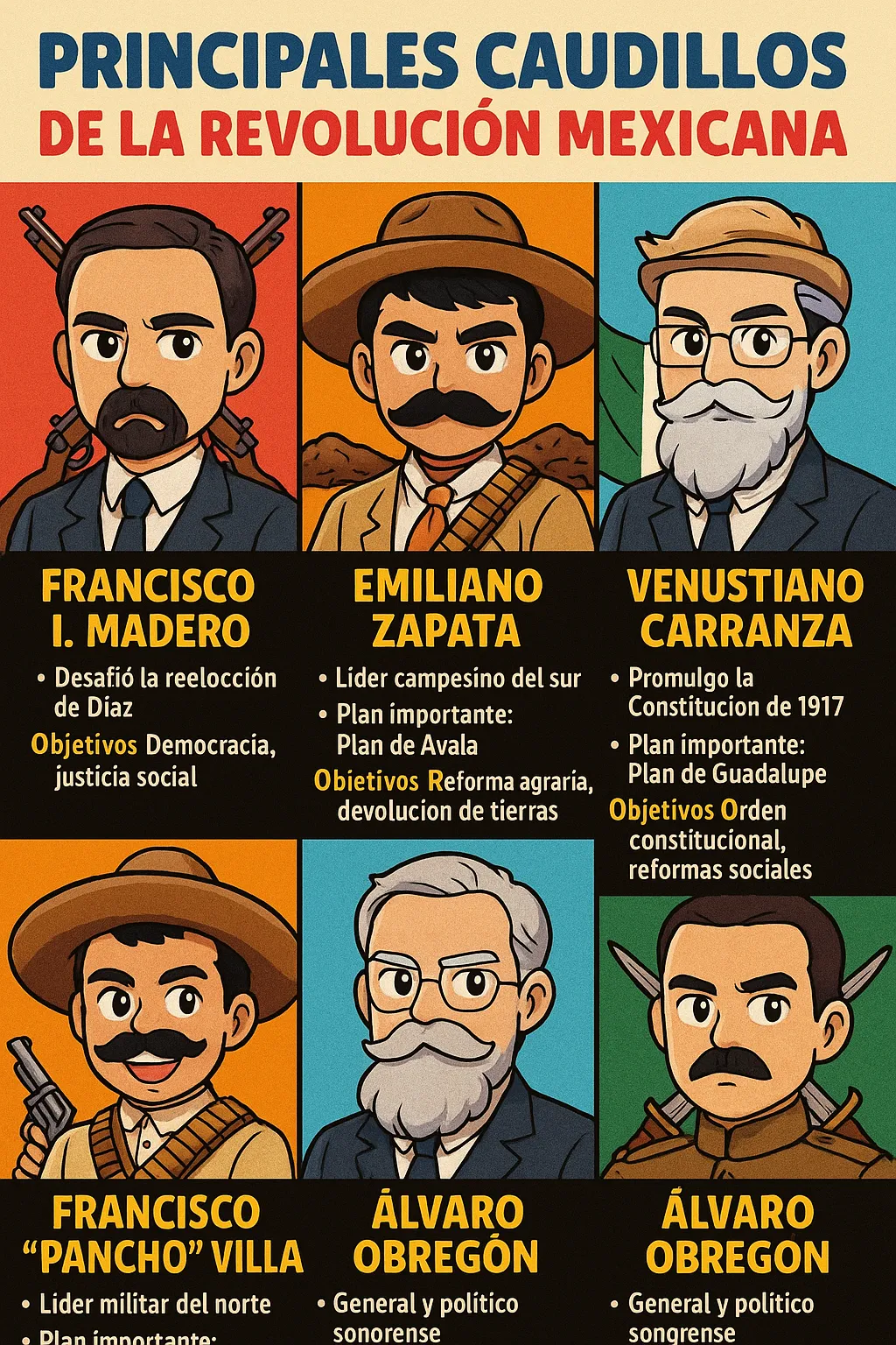Caudillos de la Revolución Mexicana y sus objetivos. | ARTi