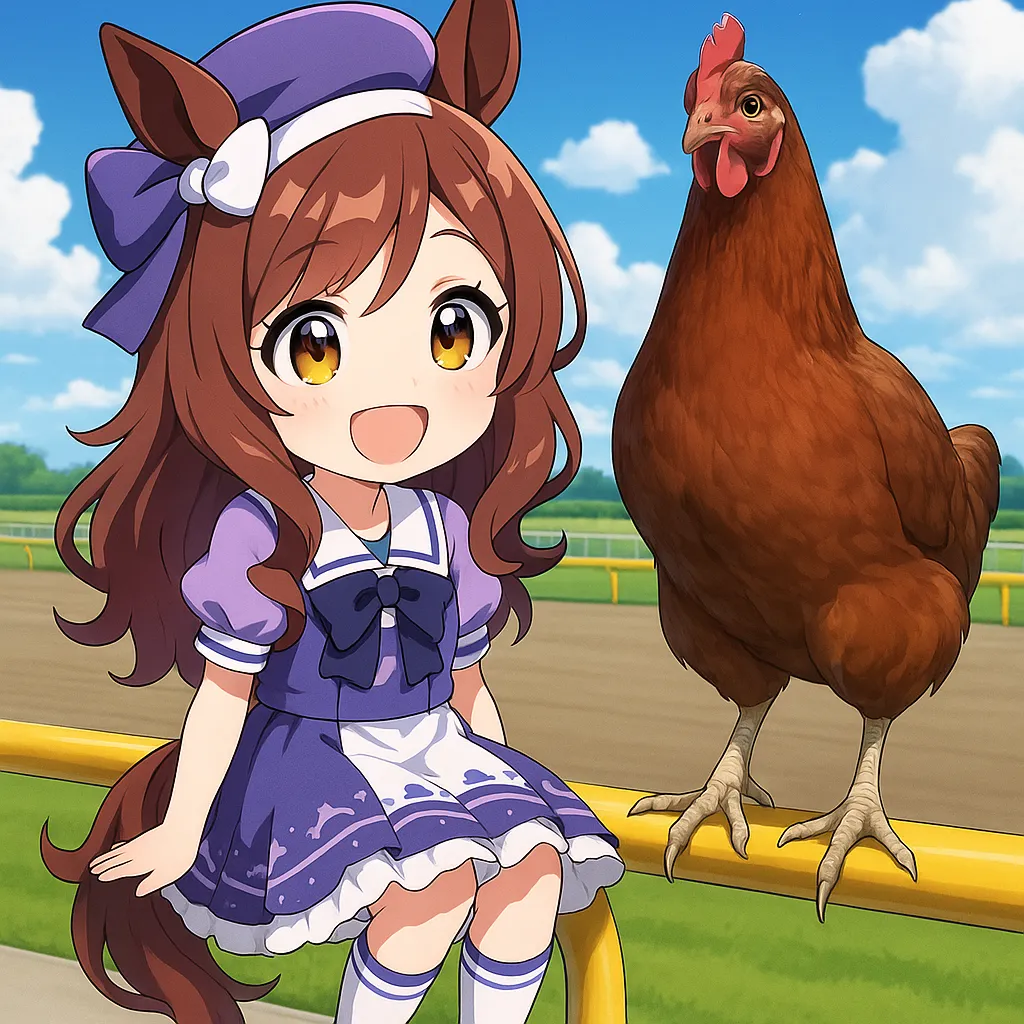 Chica con orejas de caballo y gallina sonriente. | ARTi